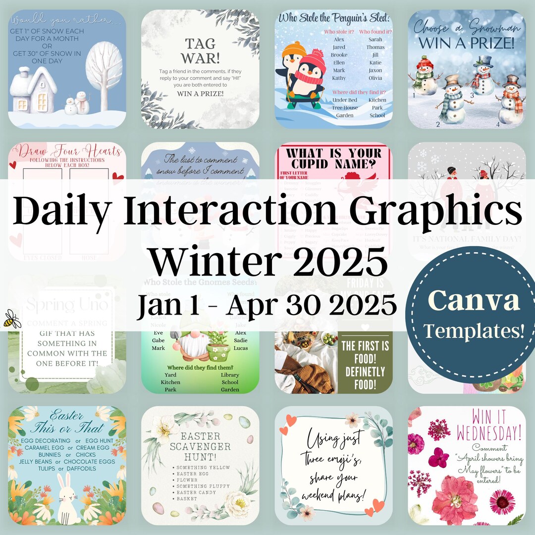 WINTER 2025 Daily Interaction Graphics & Canva Template for Small ...