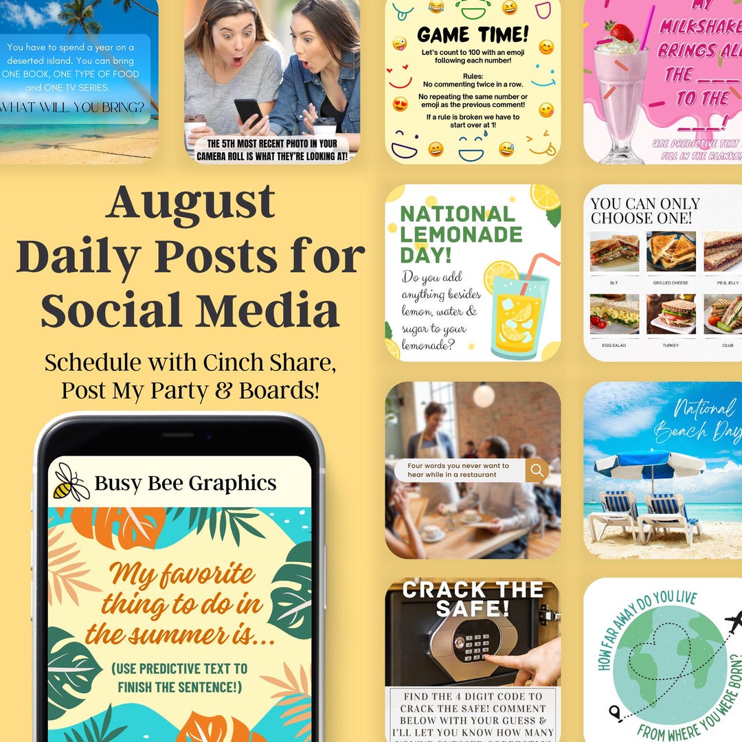 AUGUST 2024 Social Media Daily Interaction Post W/ Captions Engaging ...