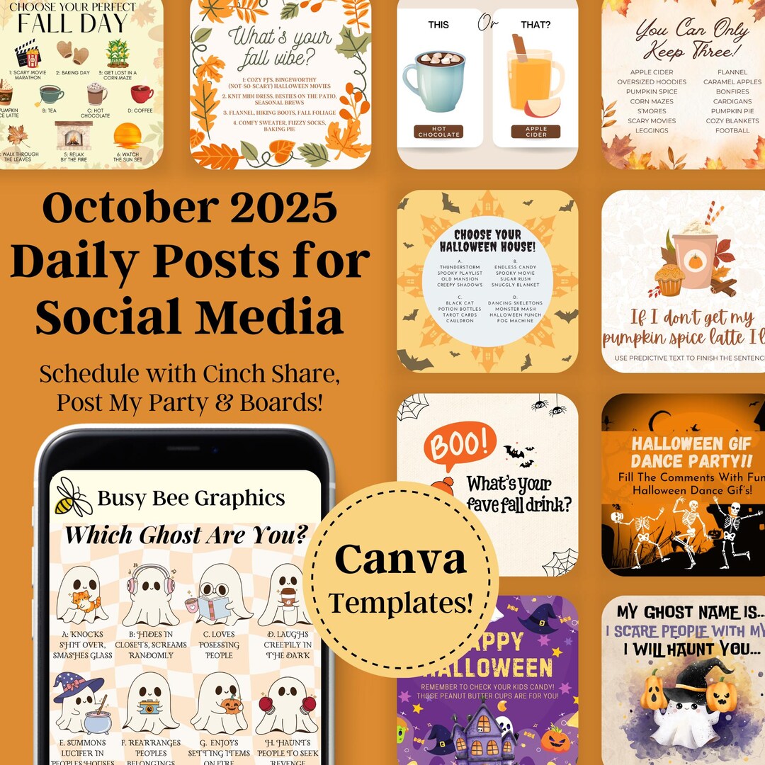 OCTOBER 2025 Daily Posts - Graphics, Captions, Scheduling Links & Canva ...
