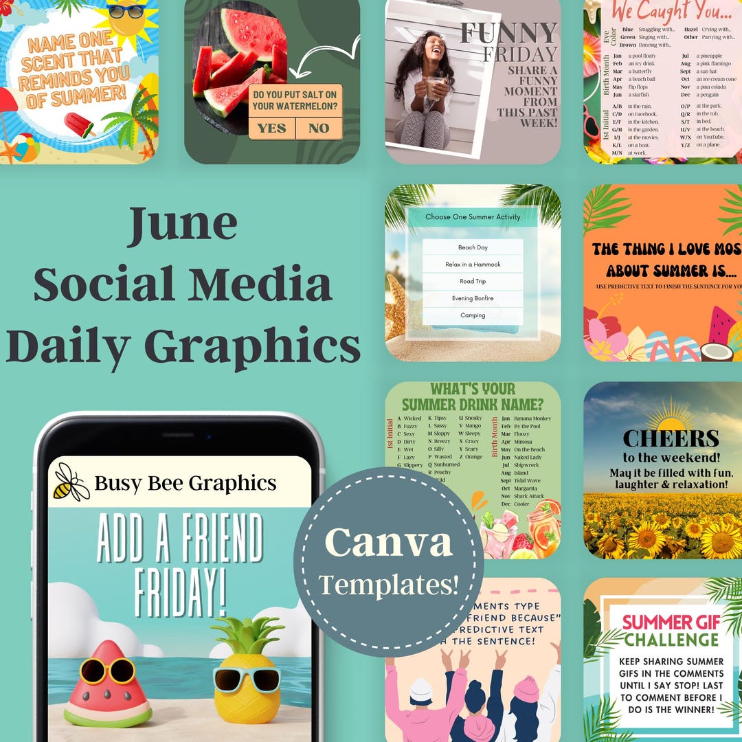 CUSTOM JUNE 2024 Social Media Daily Interaction Graphics to Grow Your ...