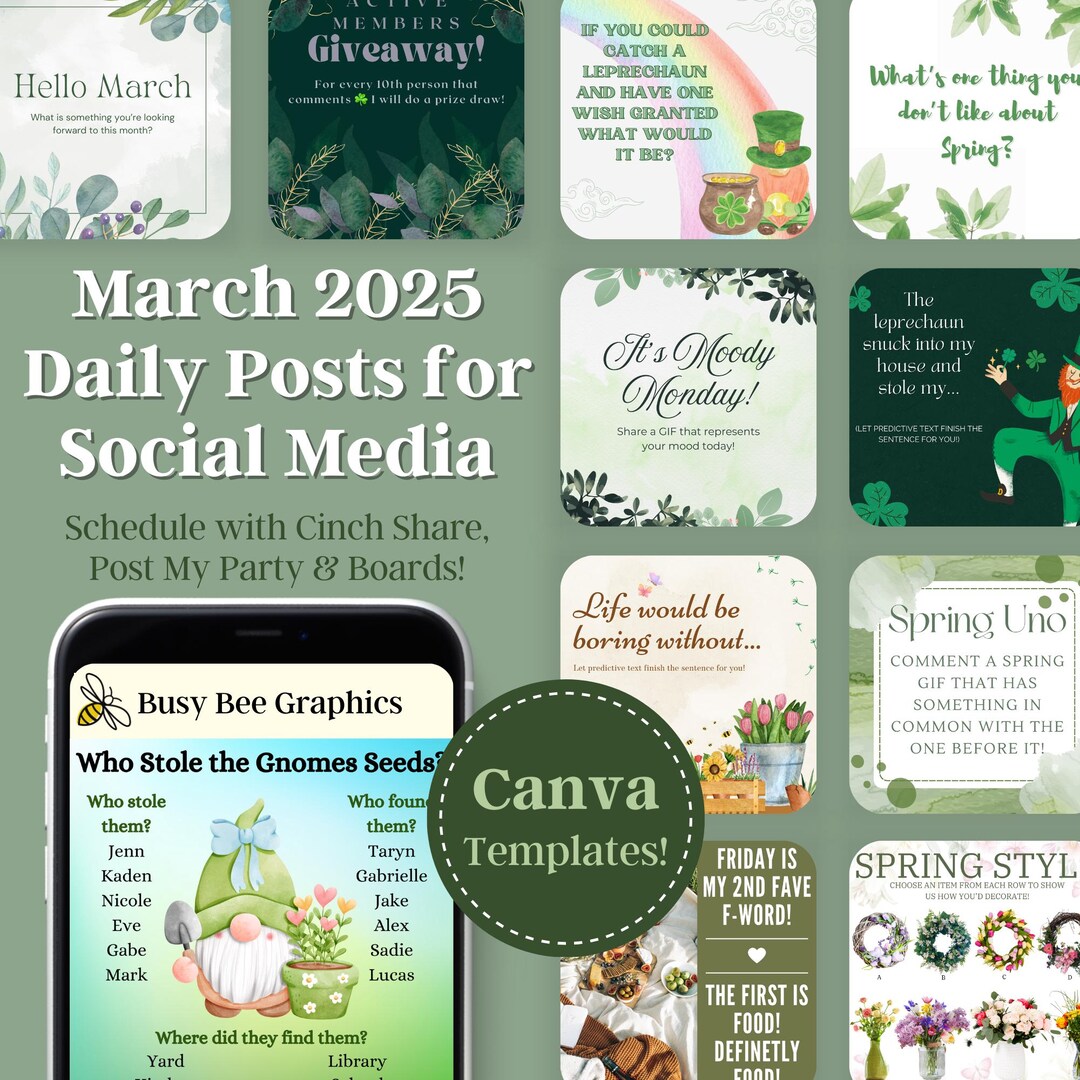 CUSTOM MARCH 2025 Social Media Daily Interaction Post With Captions ...