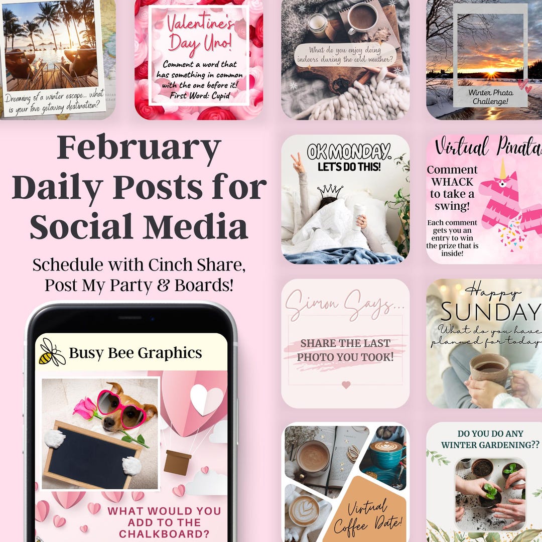 FEBRUARY 2024 Social Media Daily Interaction Post W/ Captions. Engaging ...