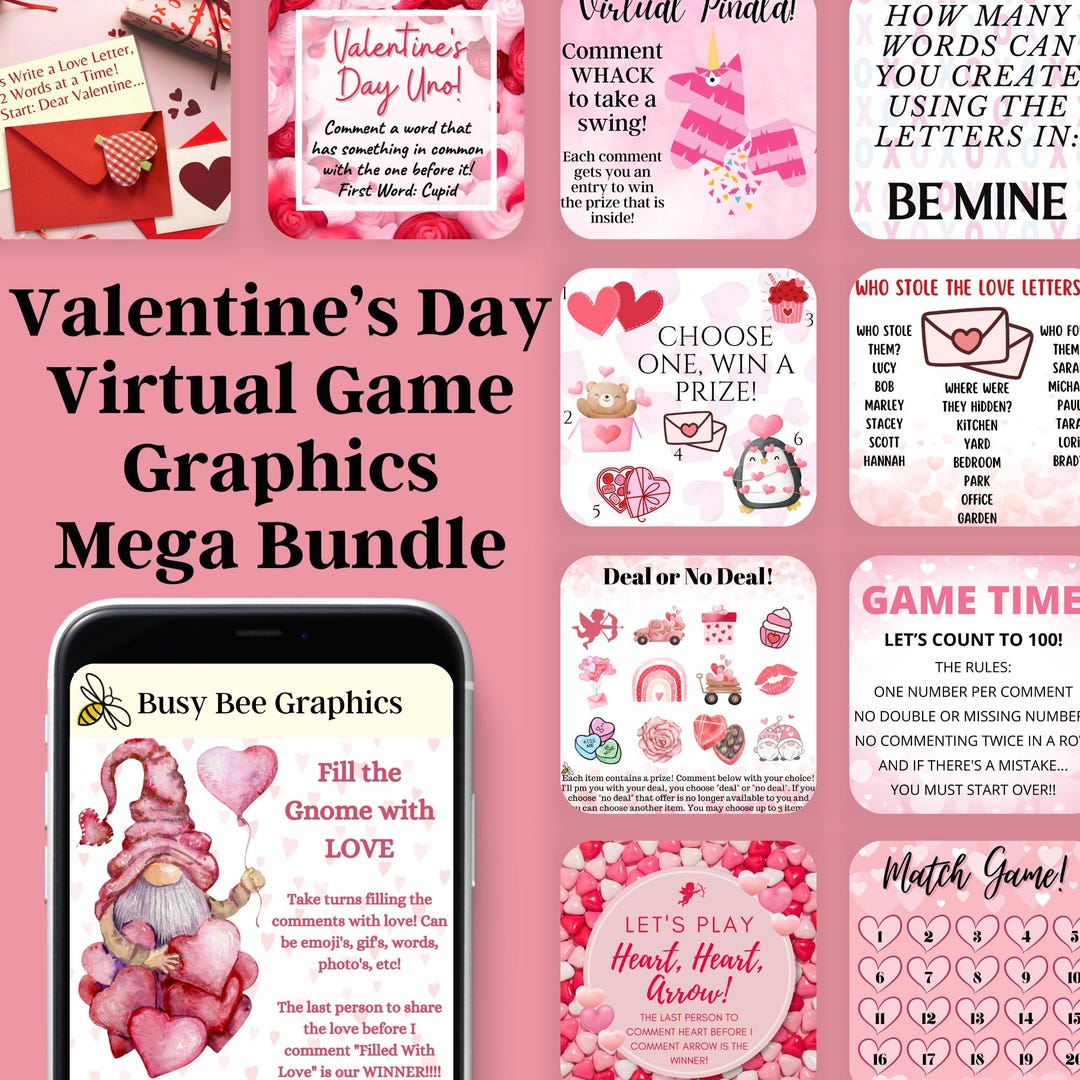24 Valentine's Day Virtual Party Games 84 Graphics & Editable Canva ...