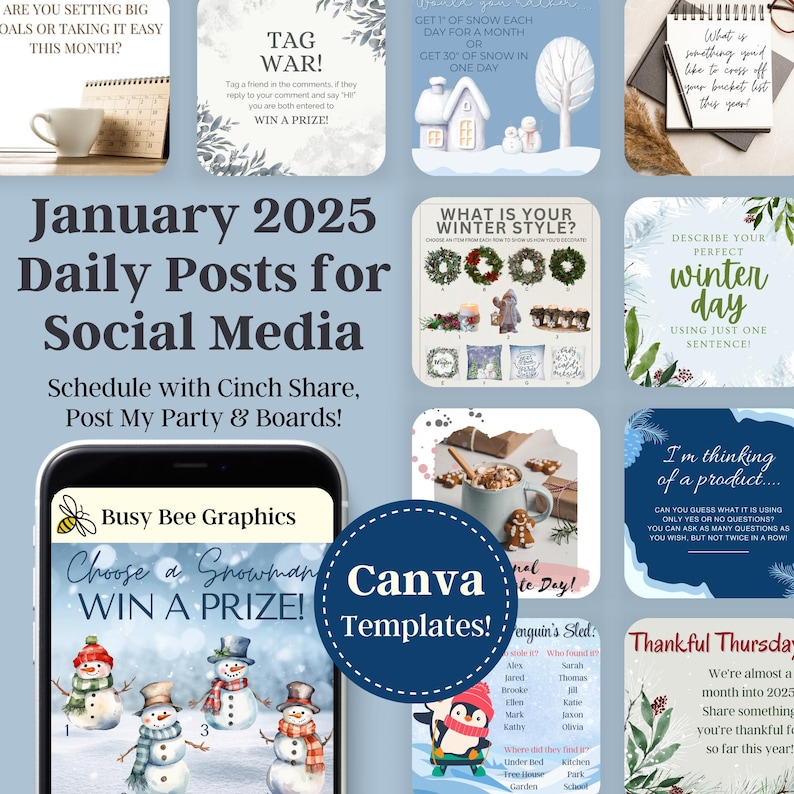 JANUARY 2025 Daily Posts - Graphics, Captions, Scheduling Links & Canva ...