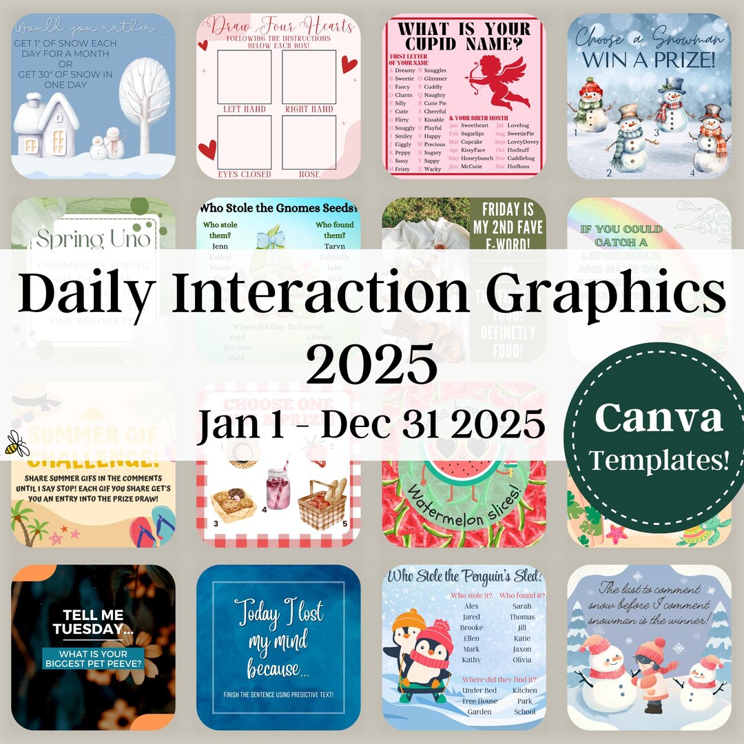 Jan - Dec 2025 Daily Interaction Graphics & Canva Template for Small ...