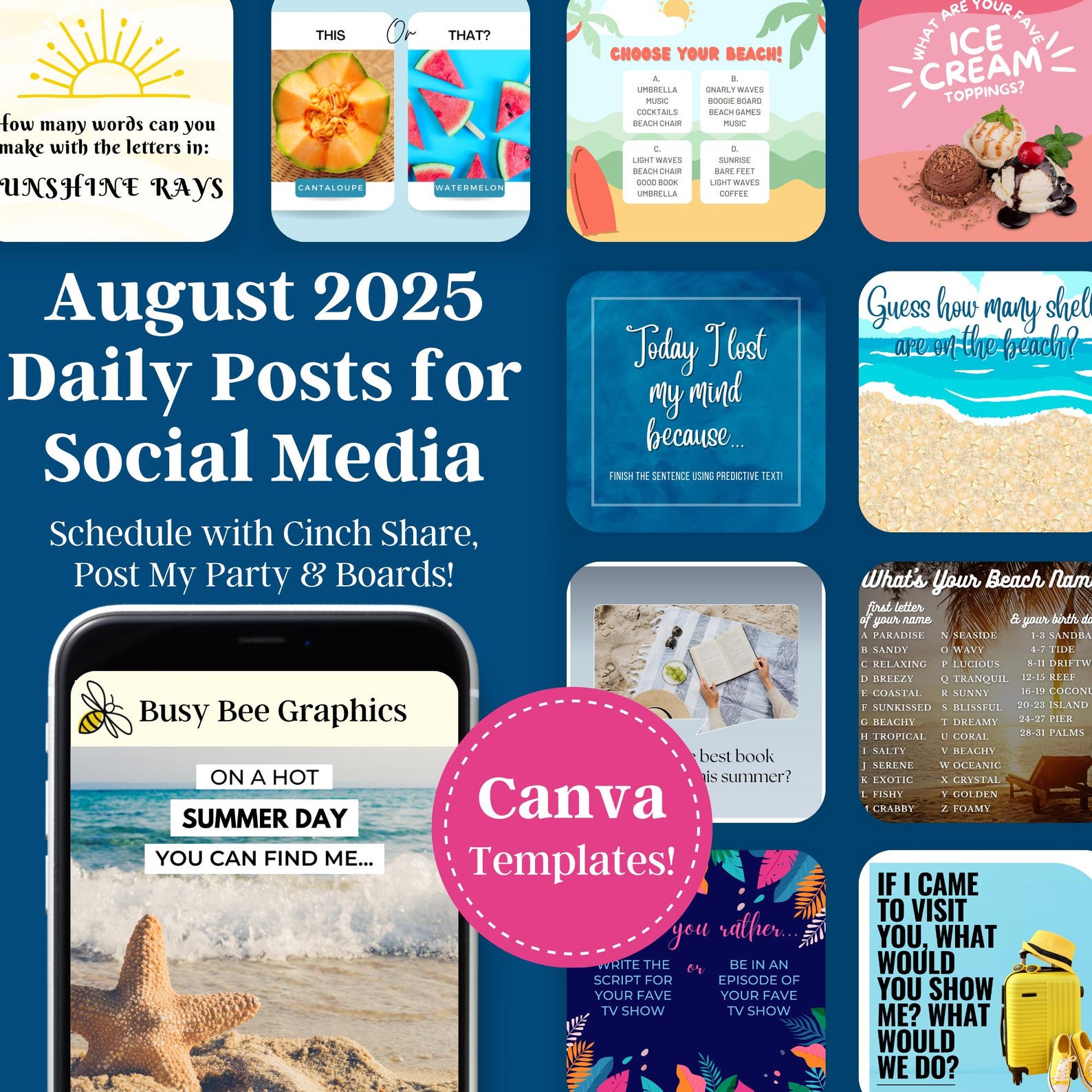 SUMMER 2025 Daily Posts - Graphics, Captions, Scheduling Links & Canva ...