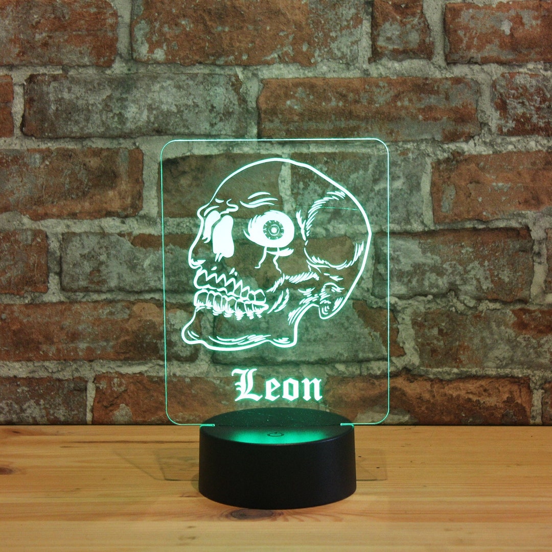 Personalized RGB-LED Night Light - Skull Motif With Desired Name ...