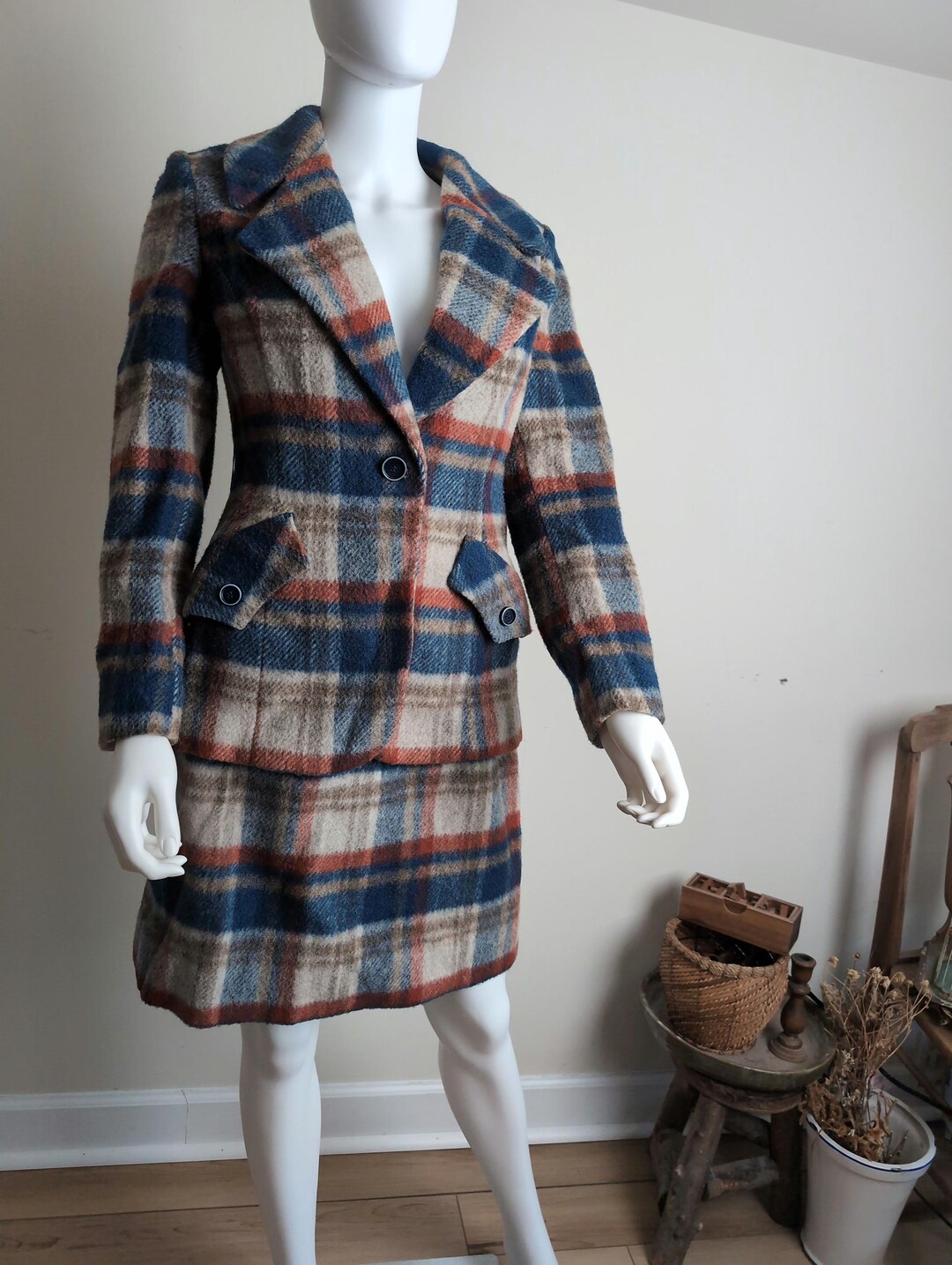 Plaid Wool 2 Pc Outfit / Blazer and Skirt / Vintage 2pc Outfit ...