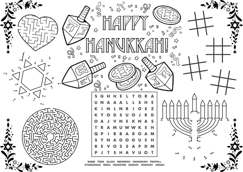 Kids Hanukkah Activity Printable Placemat | Activity for Kids During ...