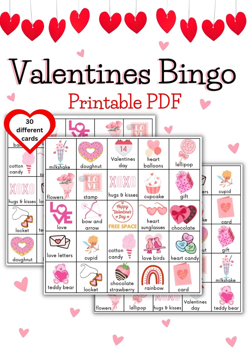 Valentine Printable Bingo Cards | Valentine Party Game | Fun Valentines ...