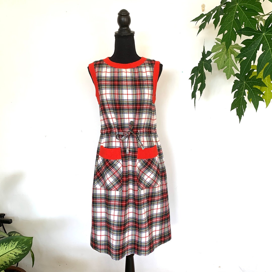 Vintage Red Plaid Vest Dress - Etsy