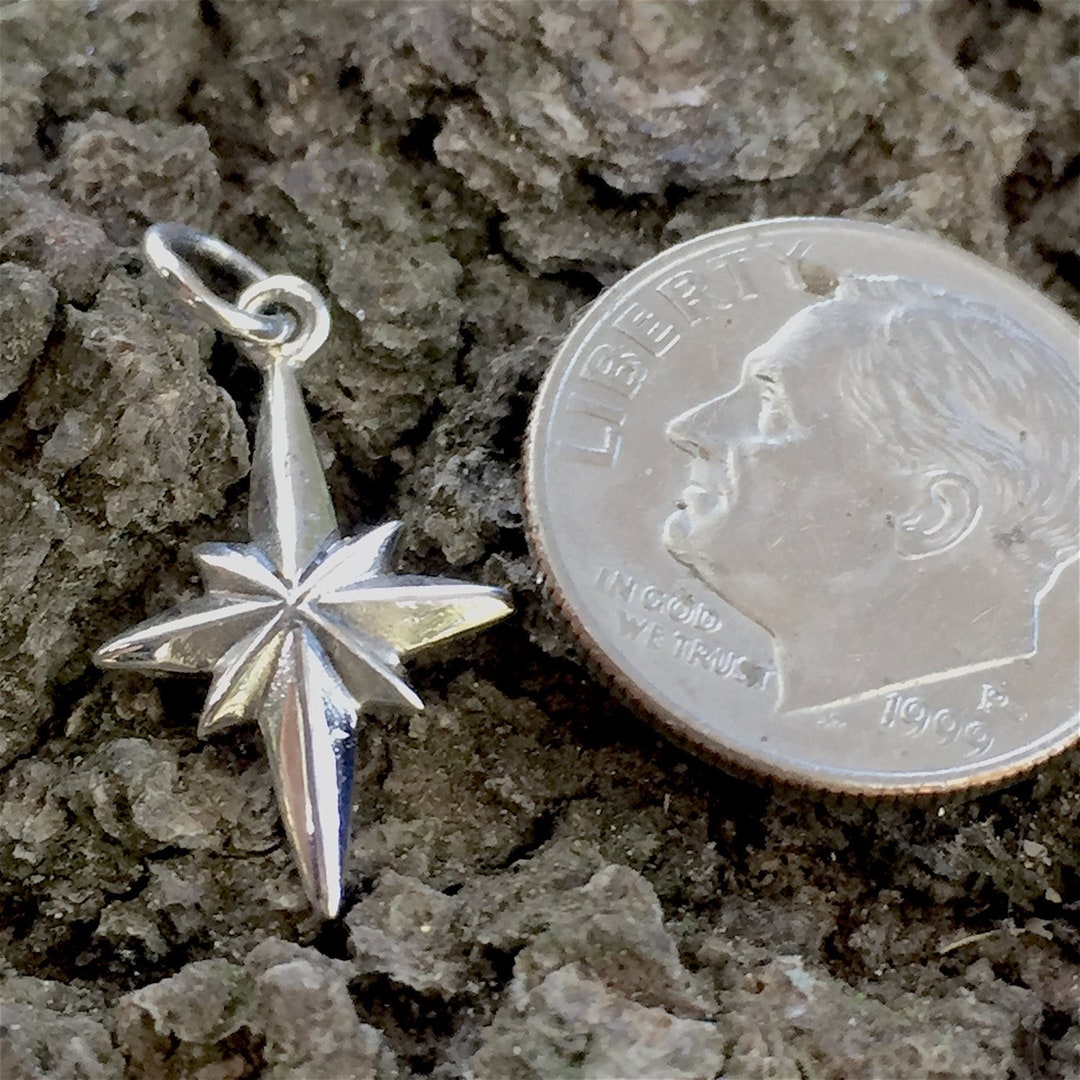 Sterling Silver Star of Bethlehem Charm - 1 Compass Star Pendant 22mm ...