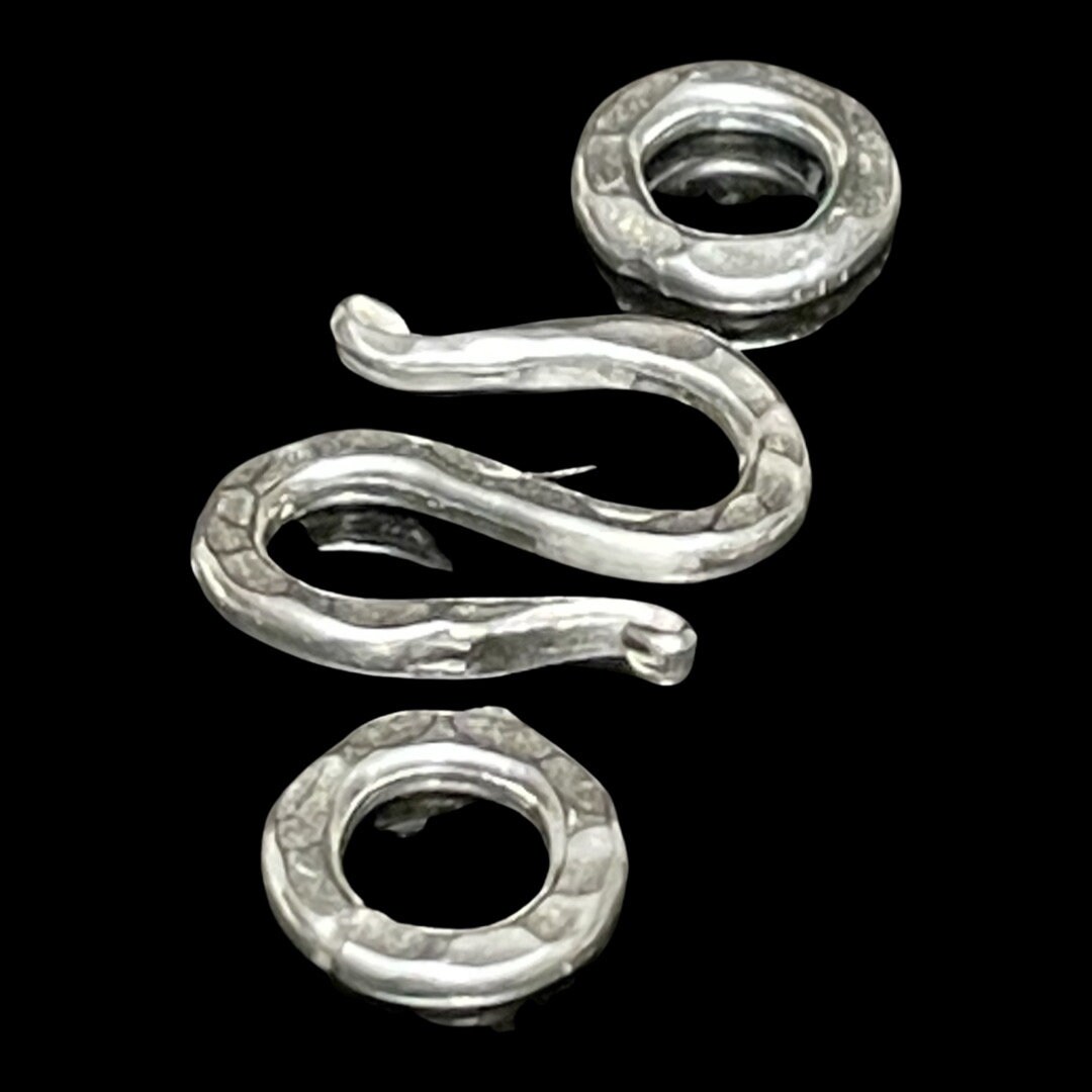 Hammered 999 Fine Silver Hook and Eye Jewelry Clasp Set - Bright and ...