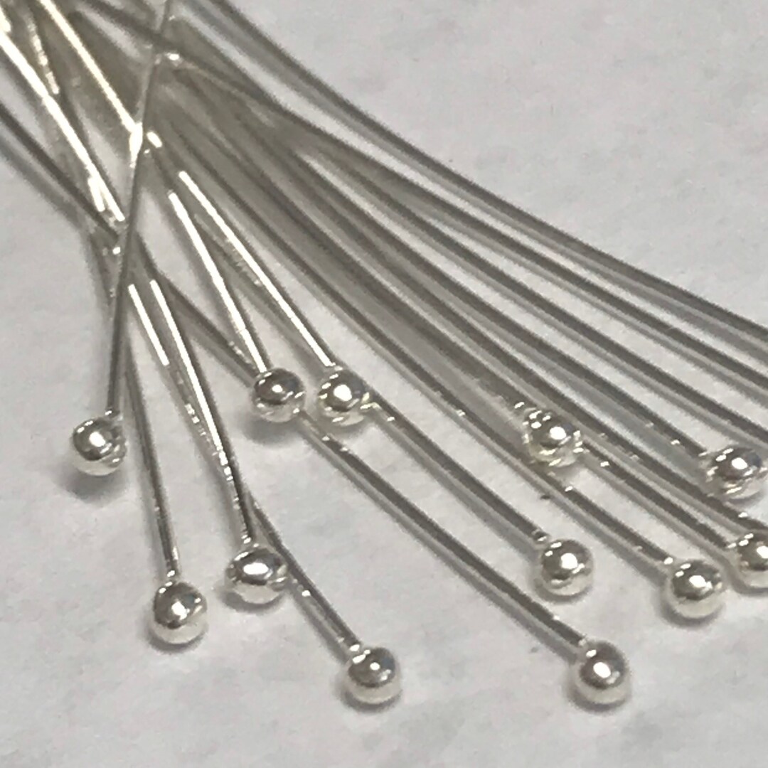 Sterling Silver Head Pins With Ball Tip - 26 Gauge 30mm Pins - Shiny ...