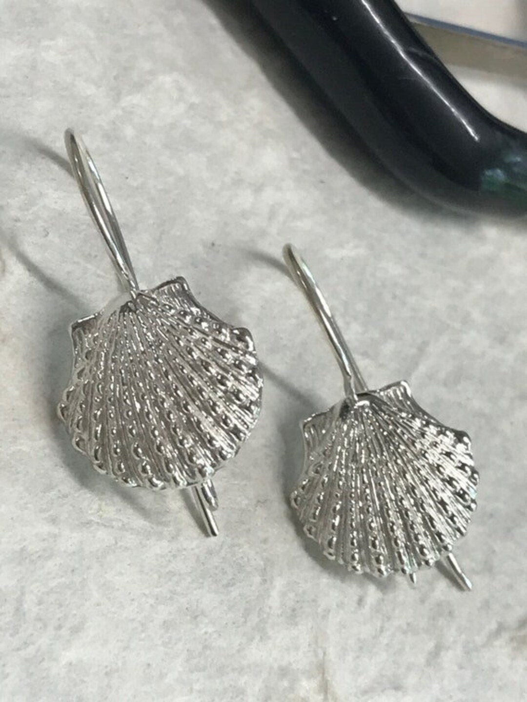 Seashell Ear Wires in Sterling Silver - Large Scallop Shell Earring in ...