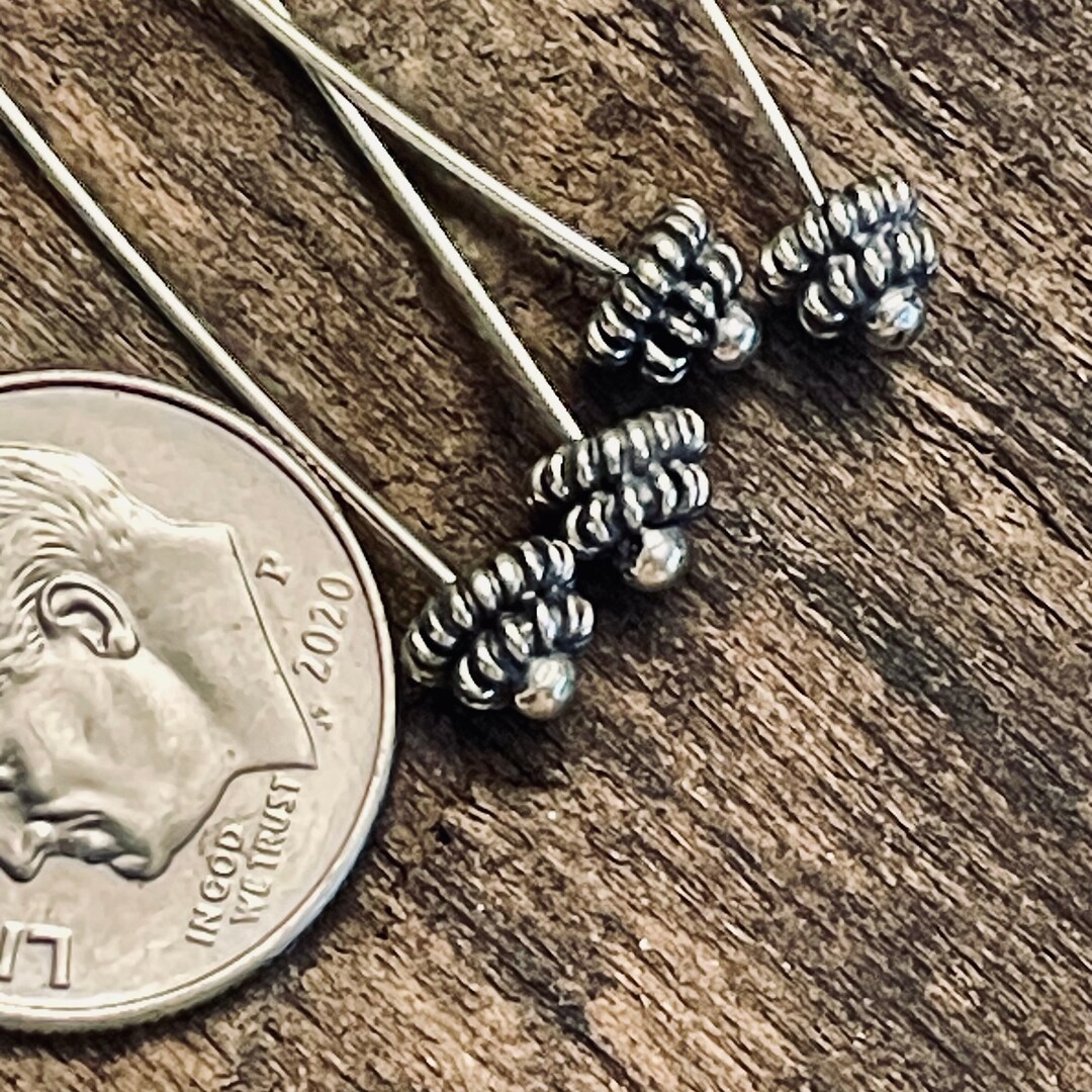4 Extra Long Sterling Silver Head Pins Fancy 3 Inch Long Oxidized Bali ...