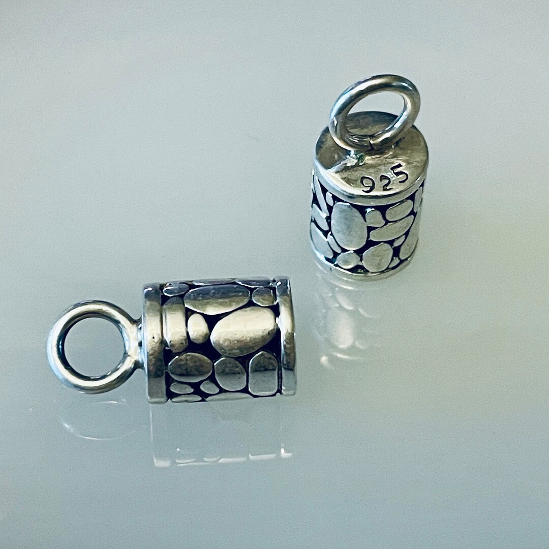Extra LARGE - Pebbled Sterling Silver End Caps - Leather Caps - 6.25mm ...