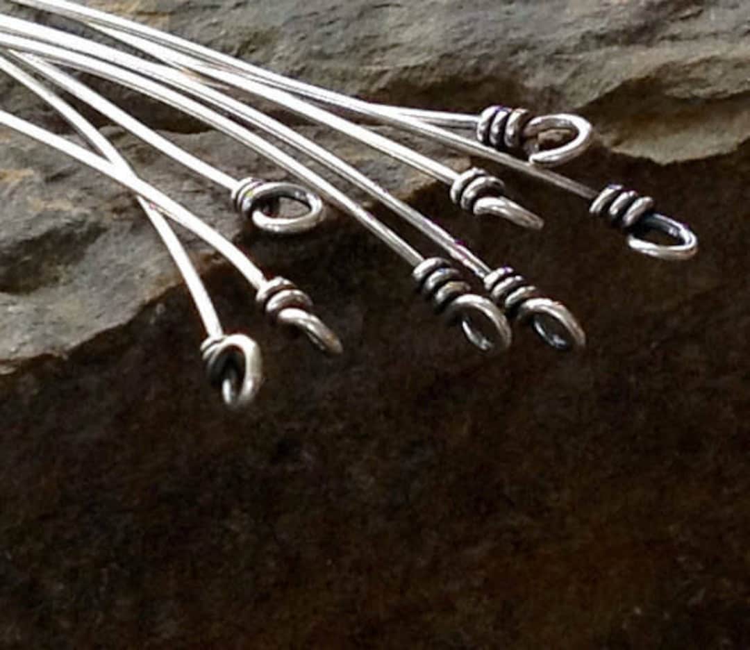 Sterling Silver Head Pins - Extra Long Oxidized Wire Wrapped Loop End ...