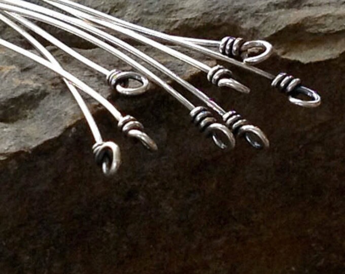 Sterling Silver Head Pins - Extra Long Oxidized Wire Wrapped Loop End ...