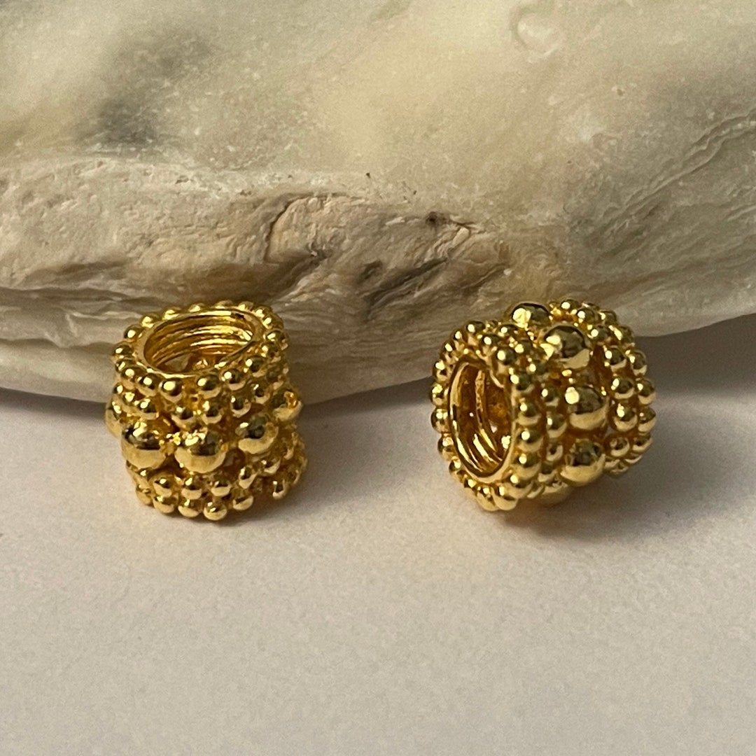 TWO 24K Vermeil Beads - Granulated Golden Statement Beads - 6mm Round X ...