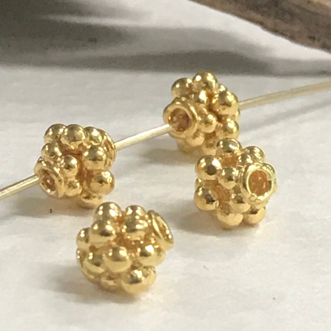 NEW 4 Vermeil Granulated Beads Focal Point Spacer Beads 5.6mm X 5.5mm 1 ...