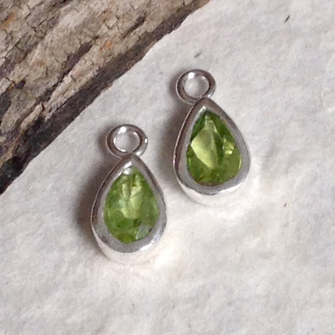 Sterling Silver PERIDOT Charms -2 Green Teardrop Shaped Gemstone Charms ...