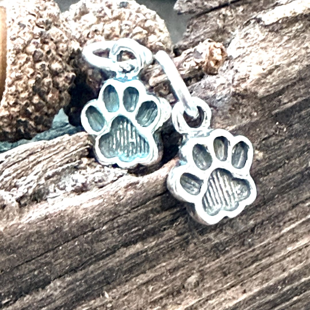 Sterling Silver Paw Print Charms - 2 Small Pet Prints Charms - 9mm ...