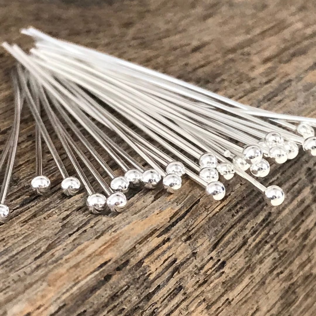 21 Gauge Sterling Silver Head Pins With Large Ball End - 50mm Long = 2 ...