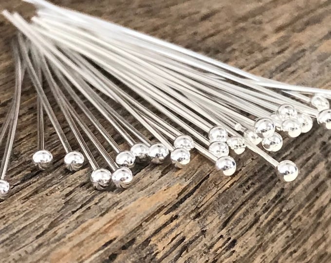 21 Gauge Sterling Silver Head Pins With Large Ball End - 50mm Long = 2 ...