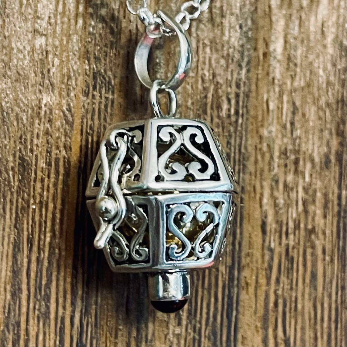 Garnet and Sterling Silver Prayer Box With Removable Jingle Brass Ball ...