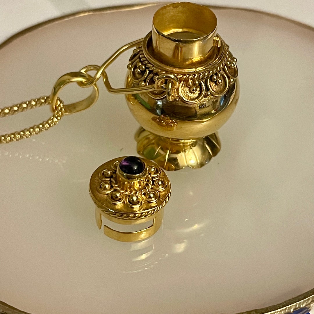 24t Vermeil GOLD Prayer Box With Ruby or Amethyst- Vial Locket ...