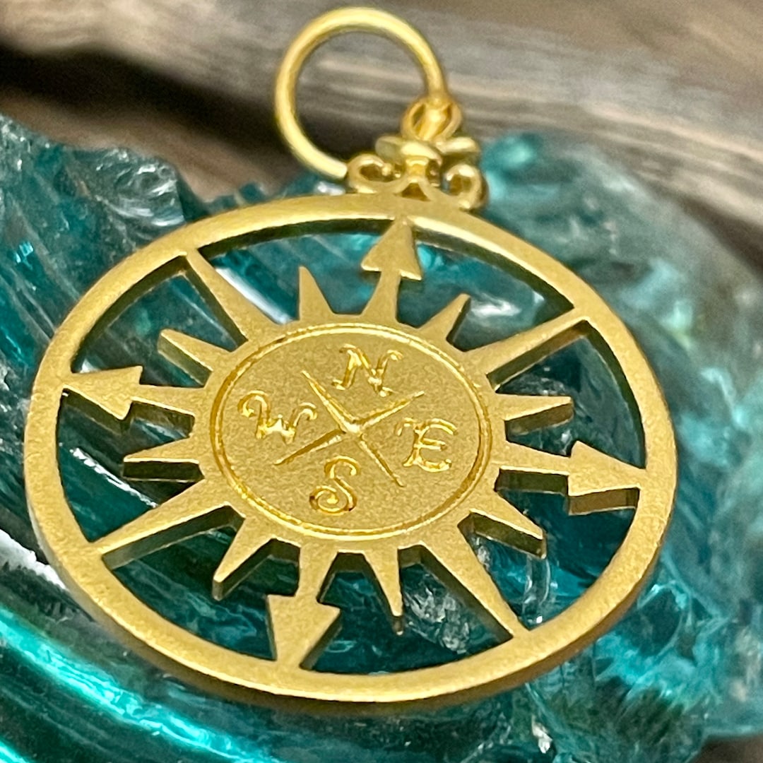 Gold Compass Rose Charm - 24kt Satin Gold Vermeil - 30mm X 20mm - Life ...