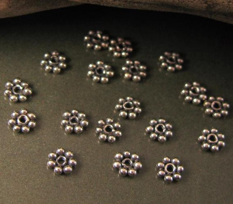 Oxidized Sterling Silver Daisy Spacer Beads - 3 X 1mm - Bali Granulated ...