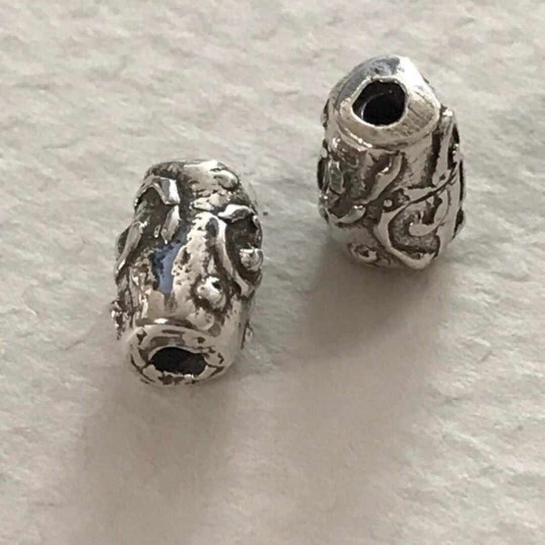 2 Rustic Artisan Sterling Silver Tube Beads - 2 Large Swirled Tendril ...