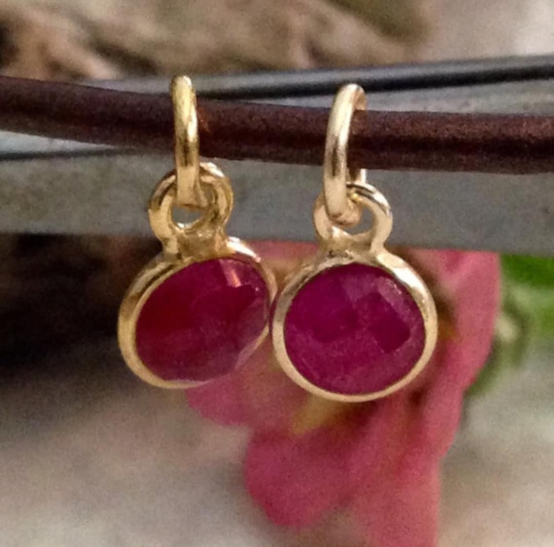 2 Vermeil Gold and Ruby Charms - 6mm July Birthstone - Add on Gemstones ...