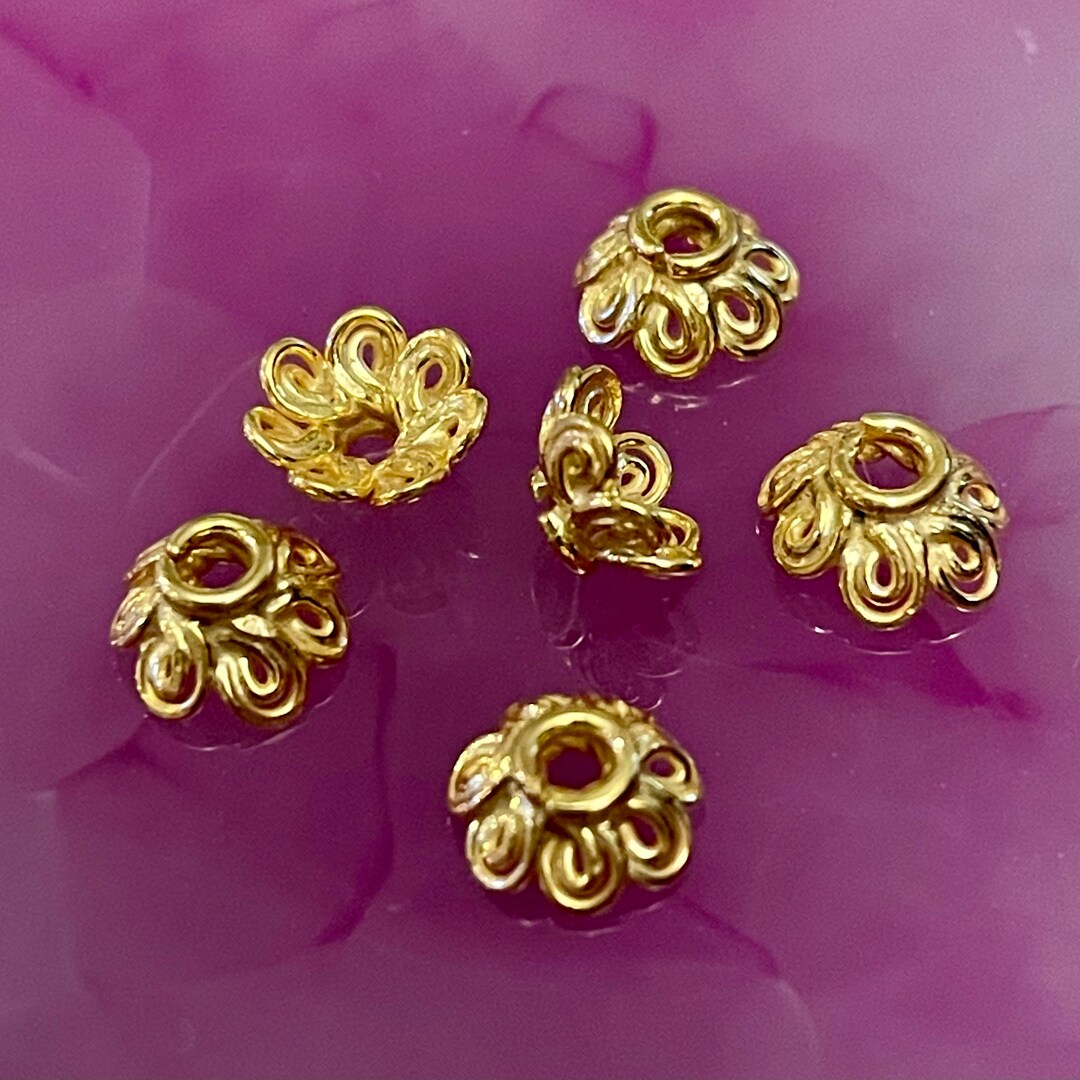 New - Little Darlings - Vermeil Gold Bead Caps With Loopy Scroll ...