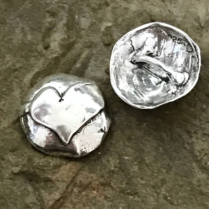 Sterling Silver Heart Button - Artisan Handcrafted Heart Button Clasp ...