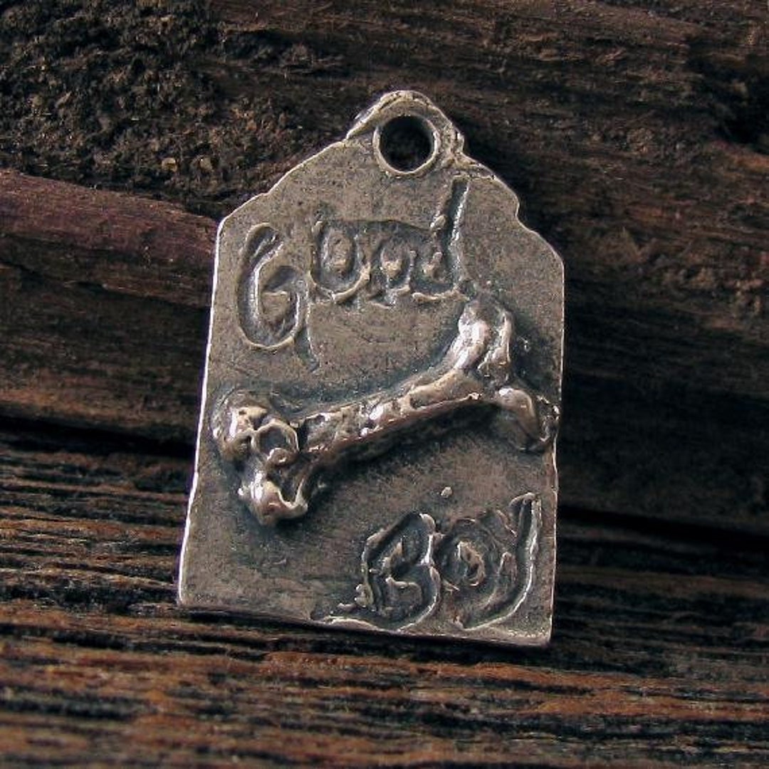 Sterling Silver Pet Charm - Good Boy Dogbone - 1 Rustic Rectangle Charm ...