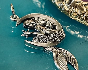 Mermaid Backside Pendant 925 Sterling Silver Detailed Mermaid Charm ...