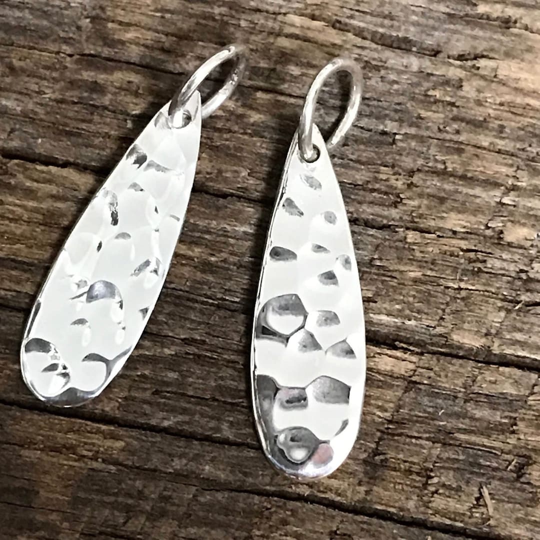 Sterling Silver Hammered Teardrop Charm - Shiny Textured Paddle Charm ...