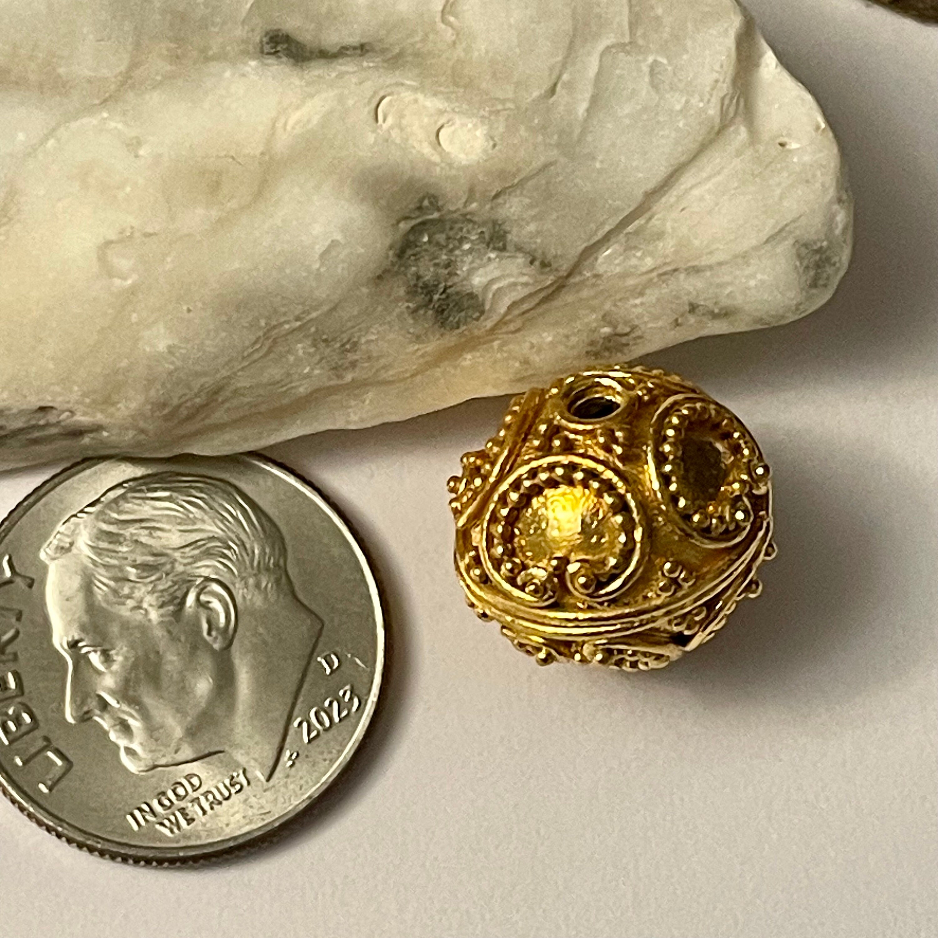 1 Large Vermeil Bead - Fancy Bali Gold Vermeil Carpet Granulated Bead ...