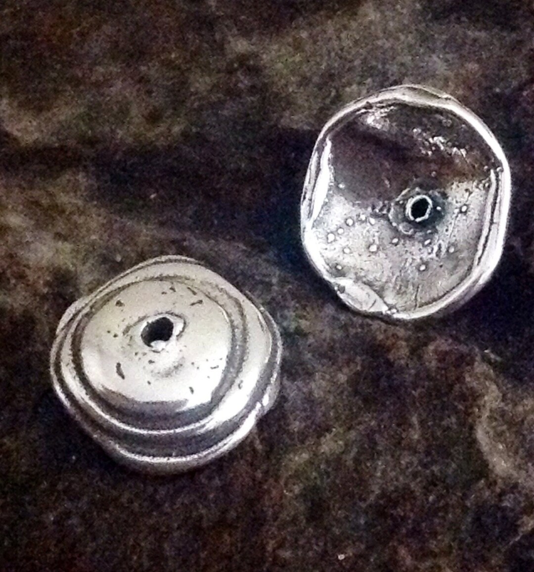 STERLING SILVER Rustic Bead Caps - 12mm Organic Layered Artisan Beads ...