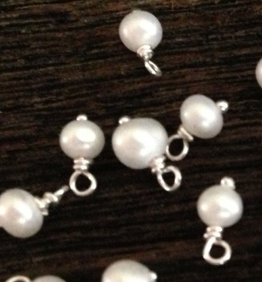 2 Pearl Dangles 4.8mm Pearls Wrapped in Sterling Silver - Creamy White ...