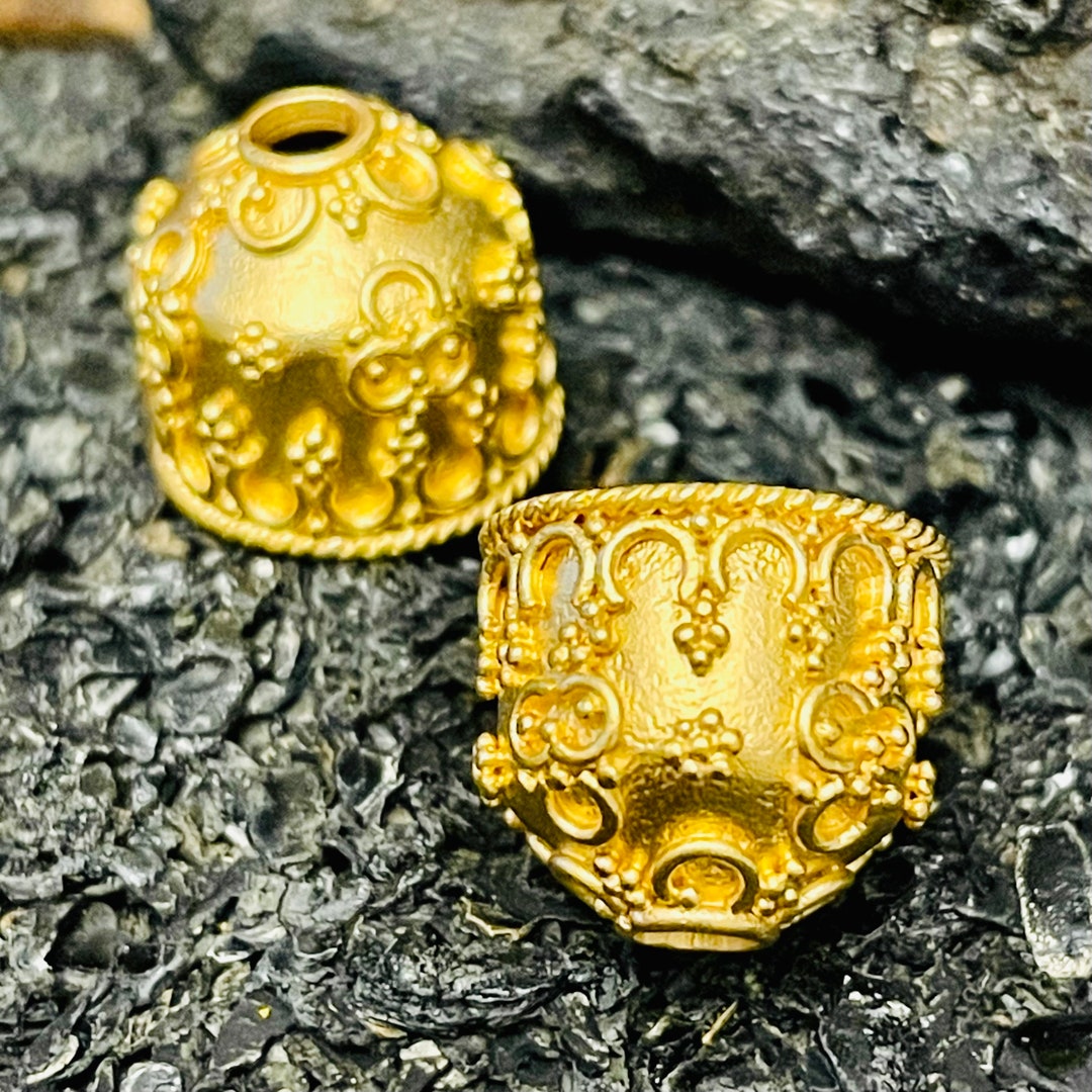 Granulated Bali Beading Caps - 2 Gold Vermeil Bead Caps 10.15mm Tall X ...