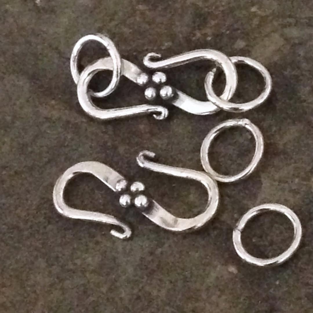 Sterling Silver Hook and Eye Clasp - Dotted Large Clasp - 17.35mm Long ...
