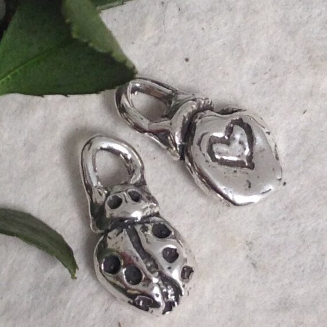 Sterling Silver Ladybug Charms - Lady Bug Rustic Charm Pendant - 11 ...