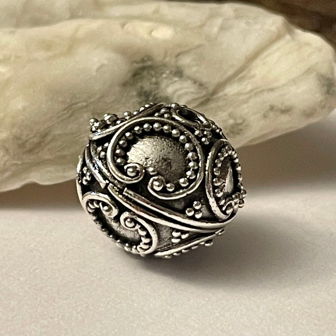 Fancy Oxidized Carpet Granulated Sterling Silver Bead - 12mm Round ...