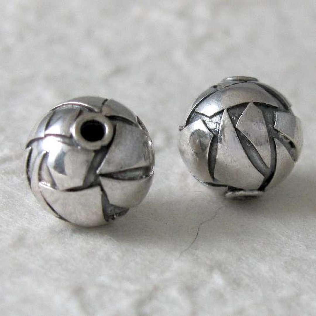 Sterling Silver Round Beads - 9mm Contemporary Layered Geometric Shapes ...