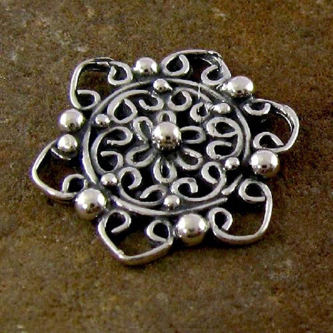 2 Marquisate Style Sterling Silver Flower Links - 14mm Connectors Open ...