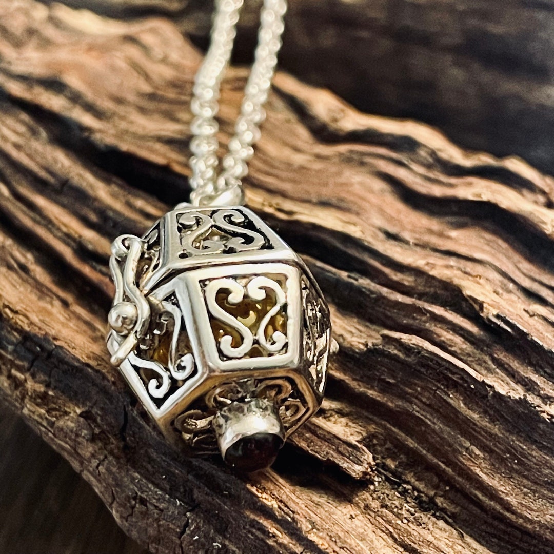 Garnet and Sterling Silver Prayer Box With Removable Jingle Brass Ball ...